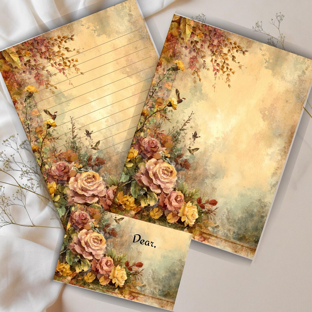 Vintage Floral Stationery Set – Romantic Rose Letter Paper (A4 PDF/PNG ...