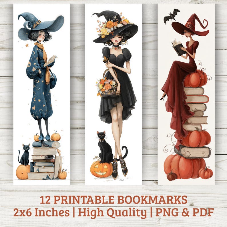 Halloween Witch Bookmarks: Spooky-cute Printable Set (PDF & PNG) - Etsy