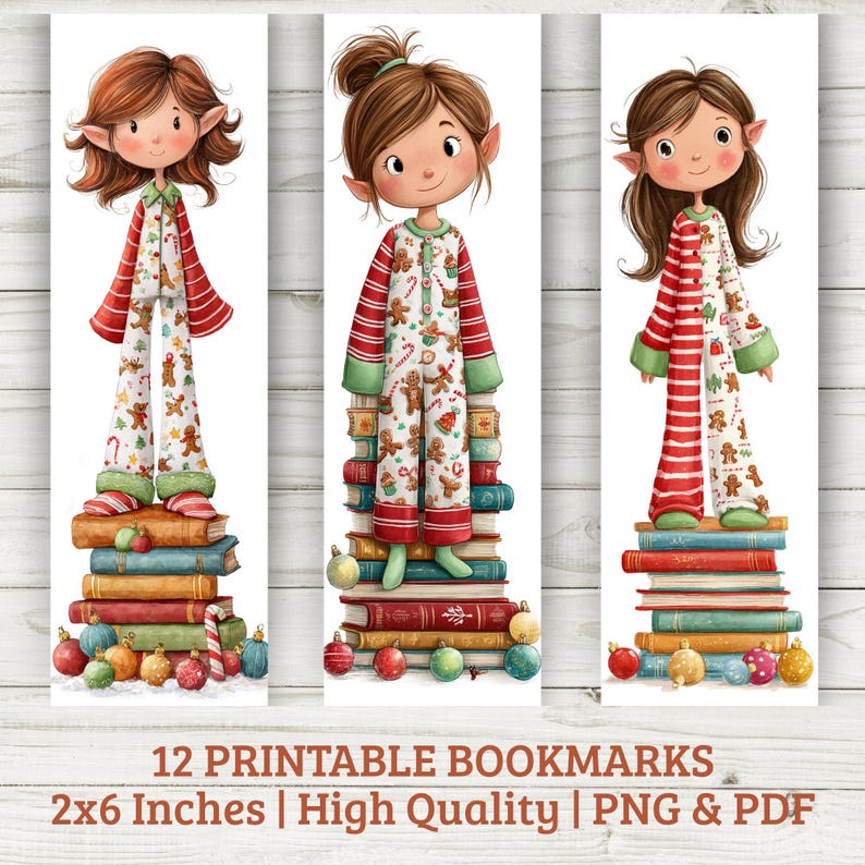 Christmas Elf Printable Bookmarks - 12 Digital Downloads for Holiday ...
