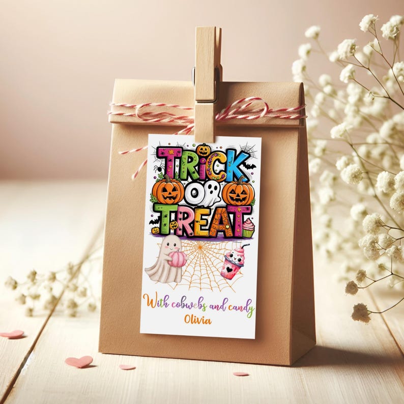 Editable Halloween Gift Tags, Printable Trick or Treat Tags, Cute Ghost ...
