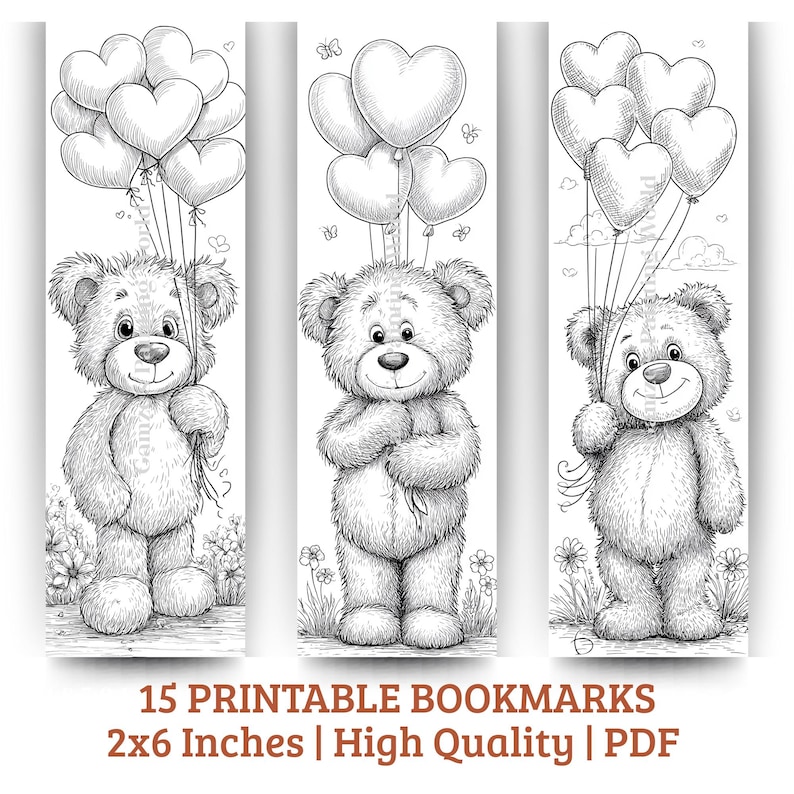 Teddy Bear Coloring Bookmarks | Heart Balloons, Kids Crafts (PDF ...