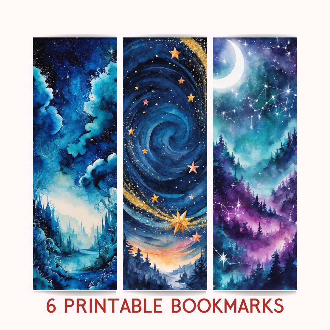 6 Magical Night Sky Landscape Printable Bookmarks, Printable Bookmarks ...