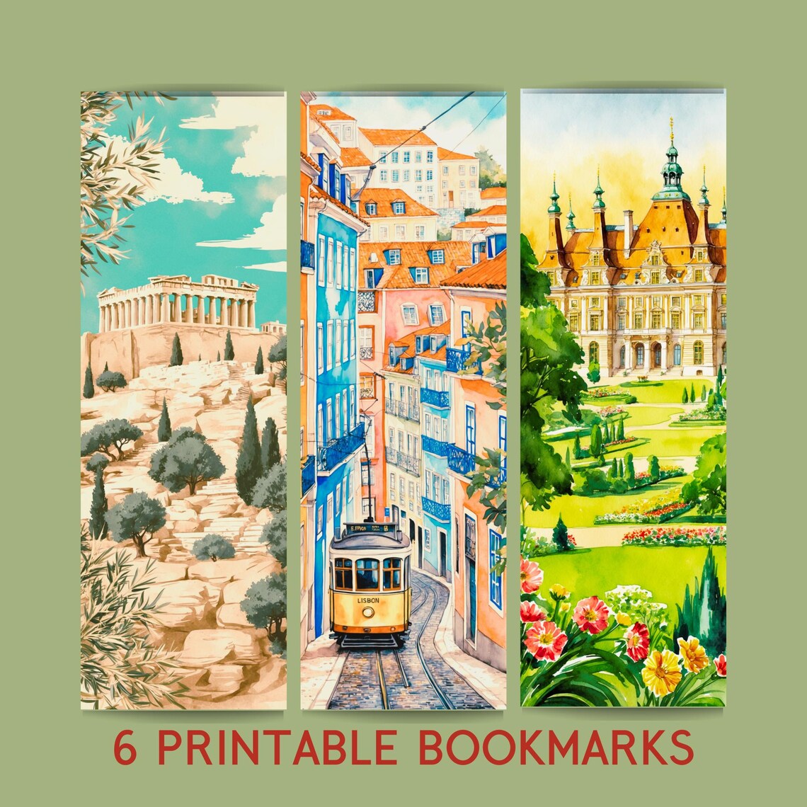 6 European City Printable Bookmarks, Printable Bookmarks Set, Bookmarks ...