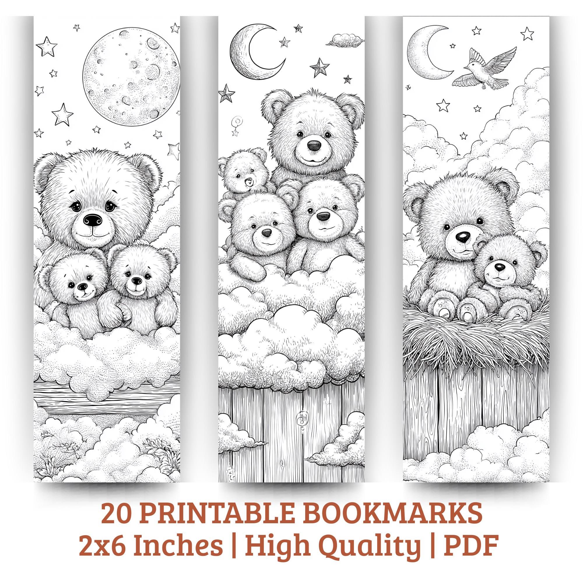 Teddy Bear Family Coloring Bookmarks, Kids Reading Art (PDF Pattern) - Etsy