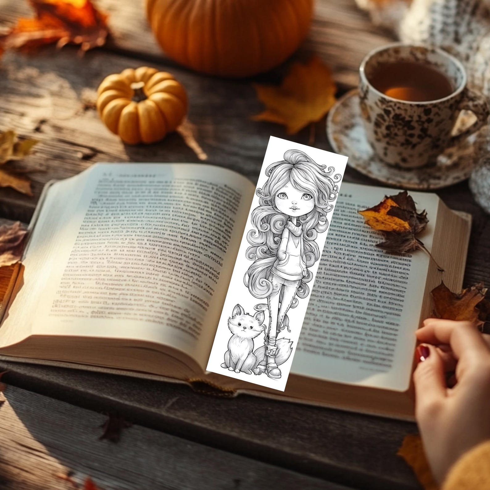 Coloring Bookmarks Whimsical Girl & Animal, Printable Bookmarks Set ...