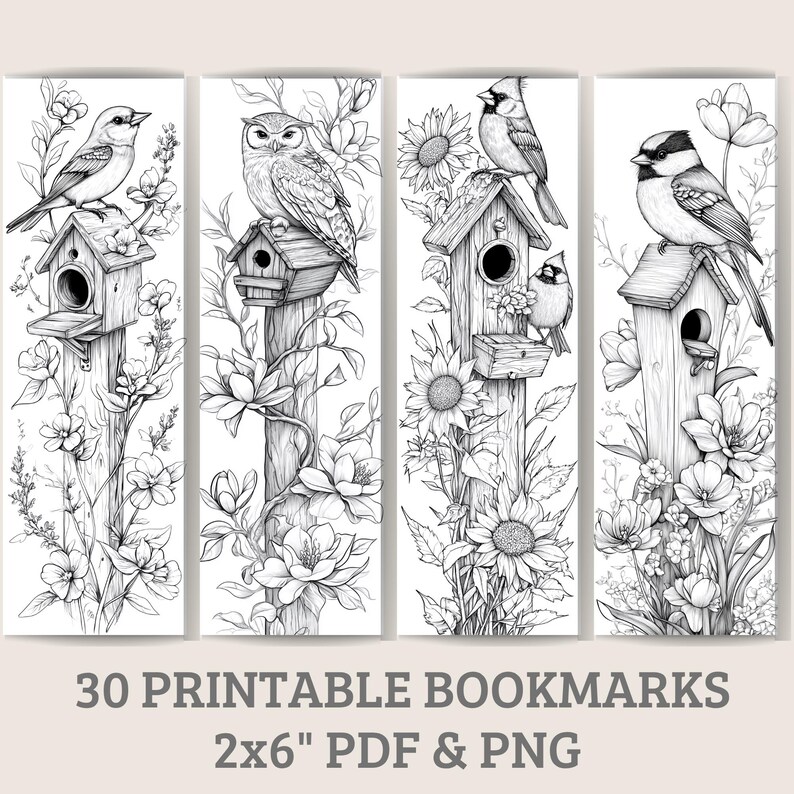 30 Printable Coloring Bookmarks PDF – Bird and Flower Coloring ...