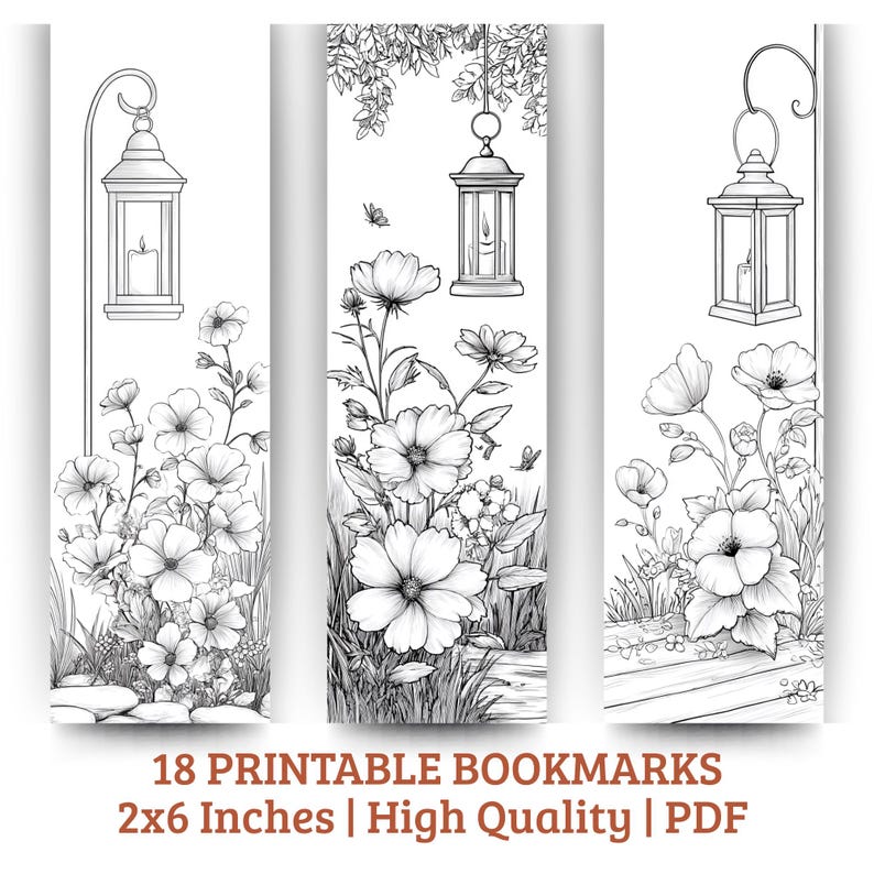 Printable Coloring Bookmarks Floral Lantern Set – 18 Colorable ...