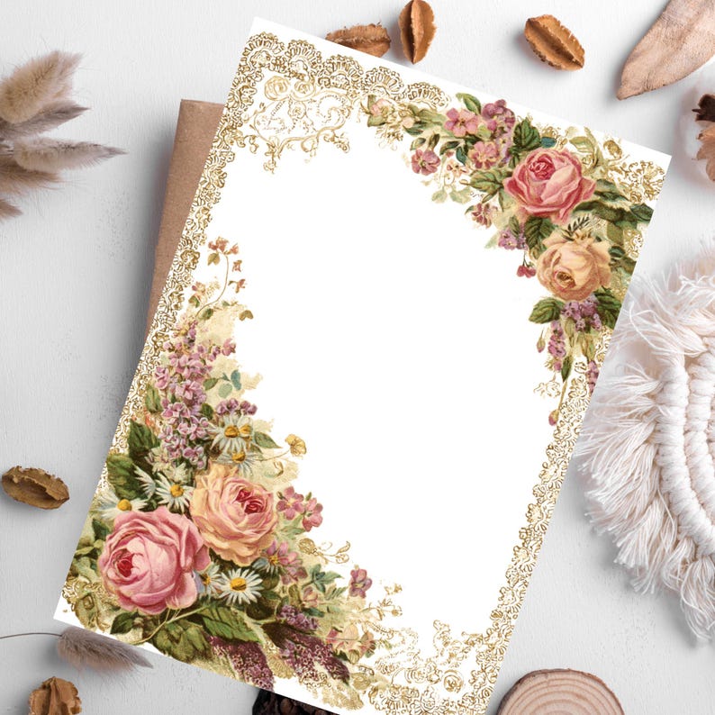 Vintage Rose Letter Paper: Printable Floral Writing Paper (PDF Download ...