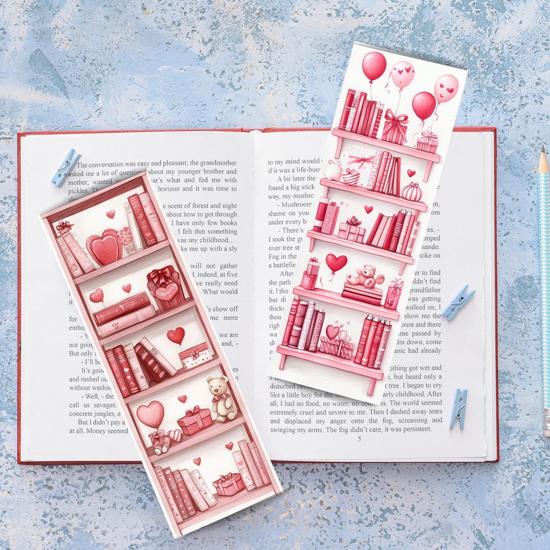 8 Pink Bookcase Printable Bookmarks, Printable Bookmarks Set Bookmarks ...