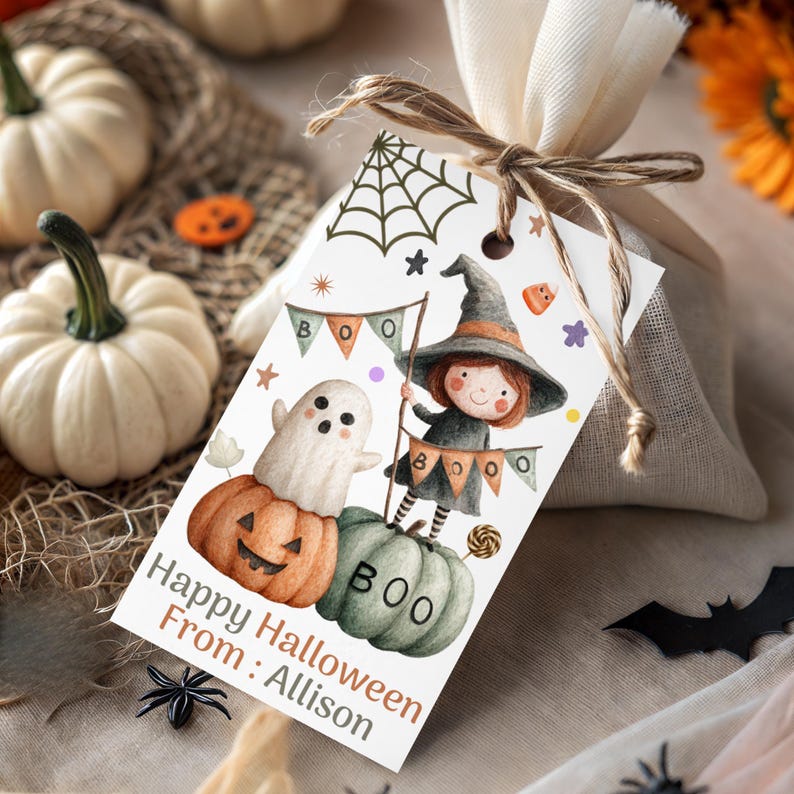Editable Halloween Treat Tags: Ghost, Cat & Pumpkin Design (digital ...