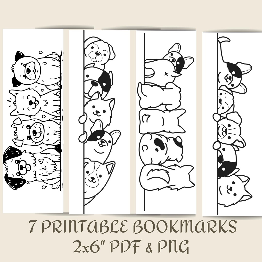 7 Colorable Dogs Printable Bookmarks, Dogs Printable Bookmarks Set ...