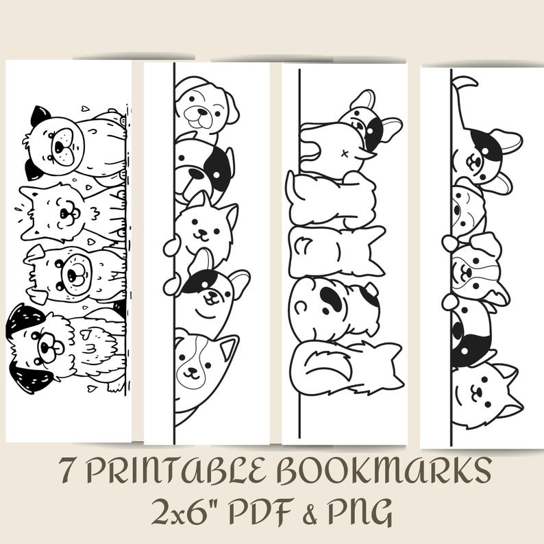 7 Colorable Dogs Printable Bookmarks, Dogs Printable Bookmarks Set ...