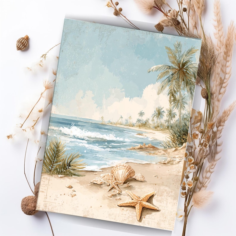 Coastal Beach Stationery Set, Watercolor Ocean Letter Paper (A4 PDF PNG ...