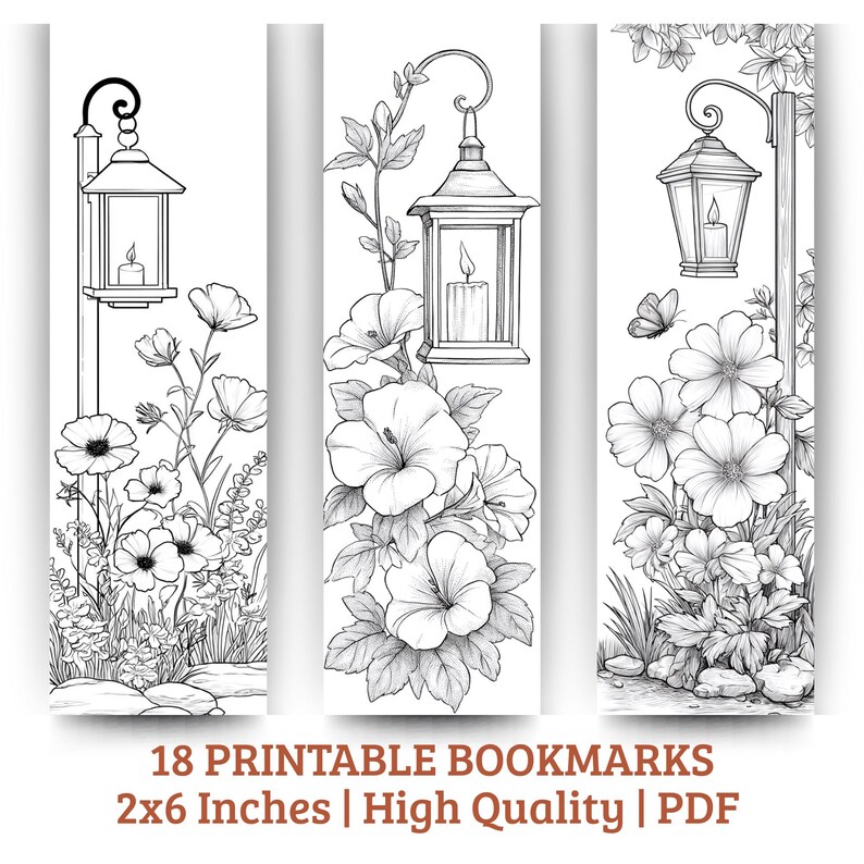 Printable Coloring Bookmarks Floral Lantern Set – 18 Colorable ...