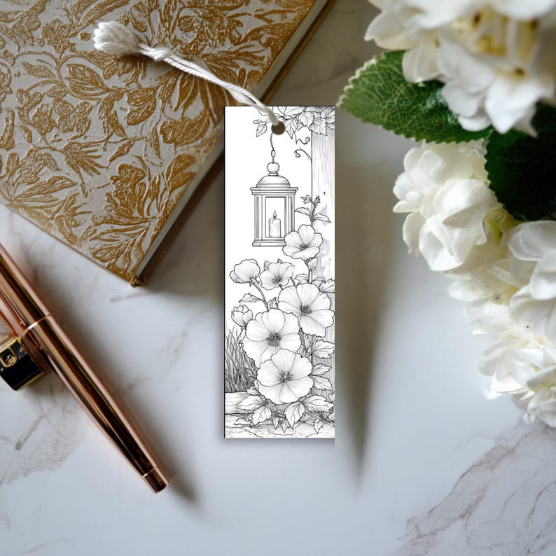 Printable Coloring Bookmarks Floral Lantern Set – 18 Colorable ...