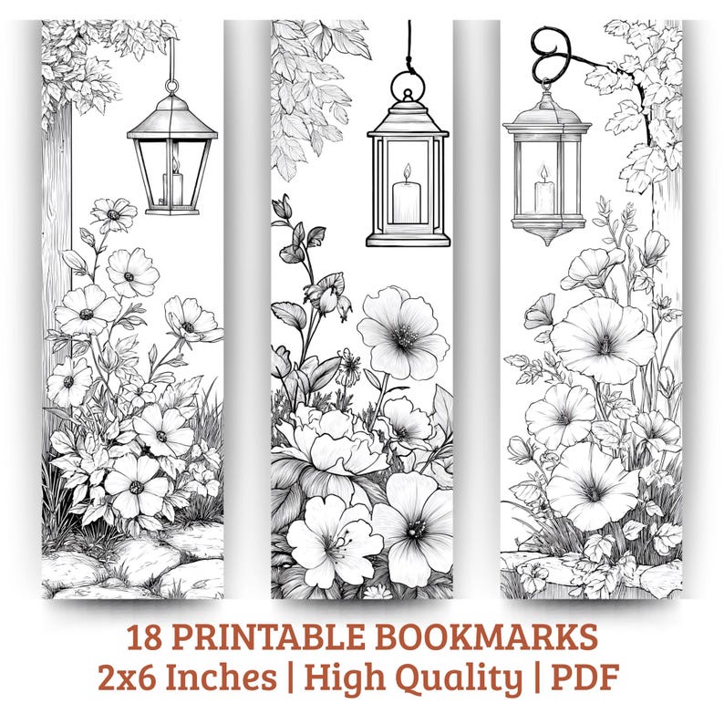 Printable Coloring Bookmarks Floral Lantern Set – 18 Colorable ...