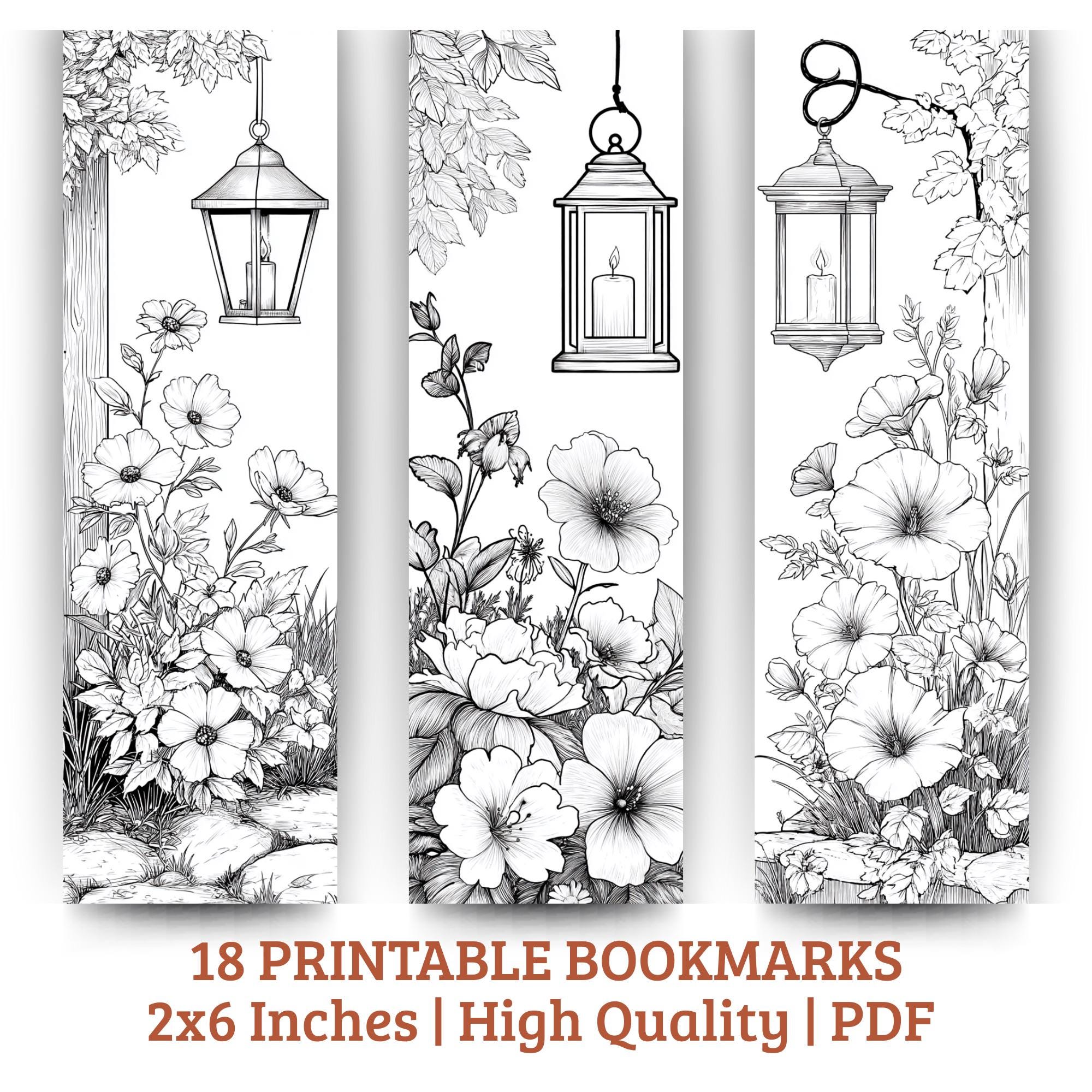 Printable Coloring Bookmarks Floral Lantern Set – 18 Colorable ...