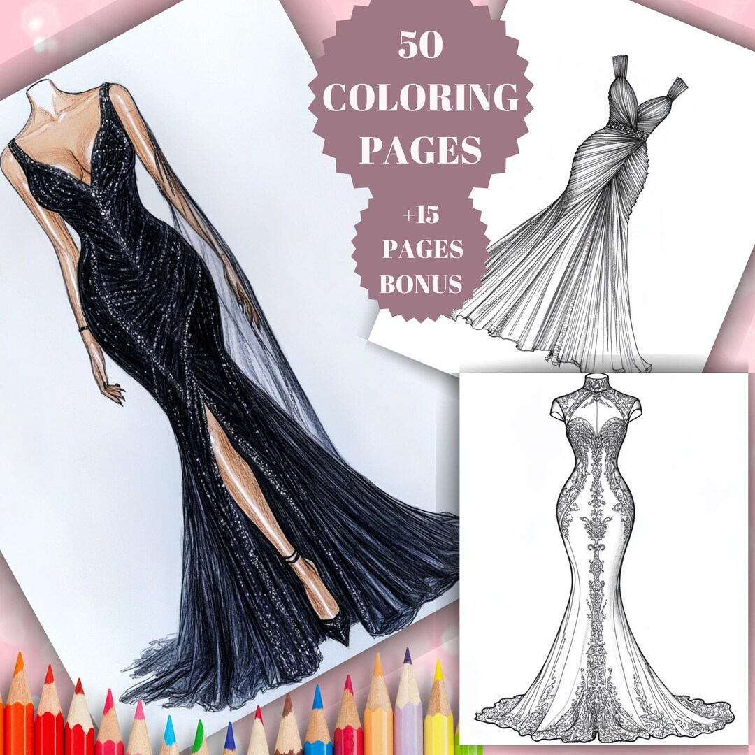 50 Evening Dress Coloring Pages | Fashion Coloring Pages for Adults ...