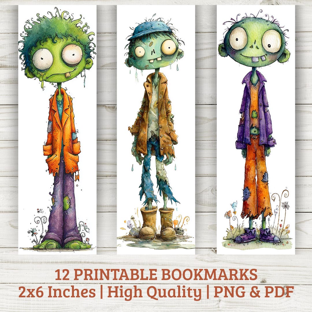 Watercolor Zombie Bookmarks – Halloween Printables (PDF & PNG - Etsy