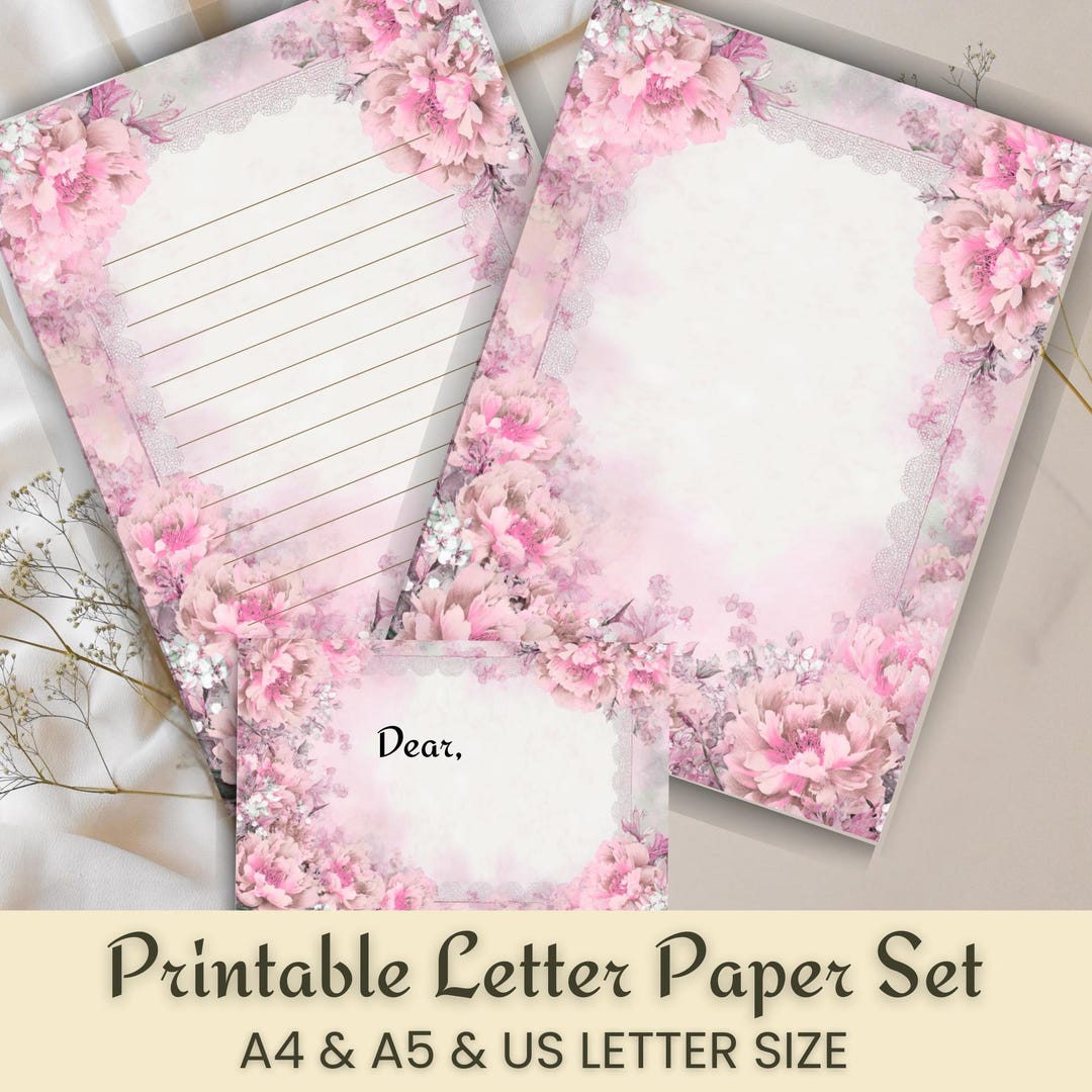 Romantic Pink Peony Letter Writing Set – Blush Floral Stationery ...