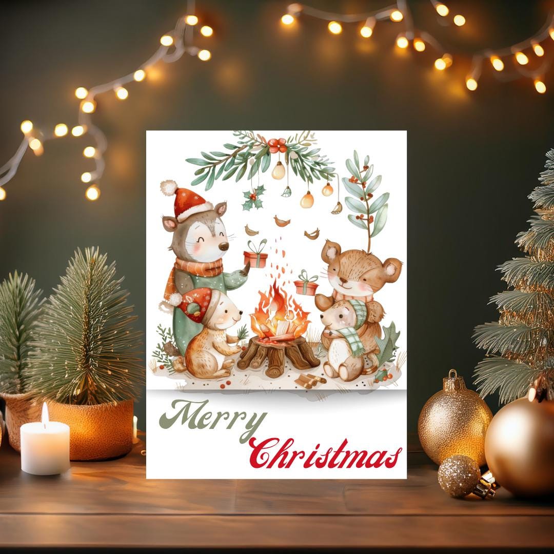 Set of 5 Printable Christmas Cards PNG, 5x7 Christmas Greeting Cards ...