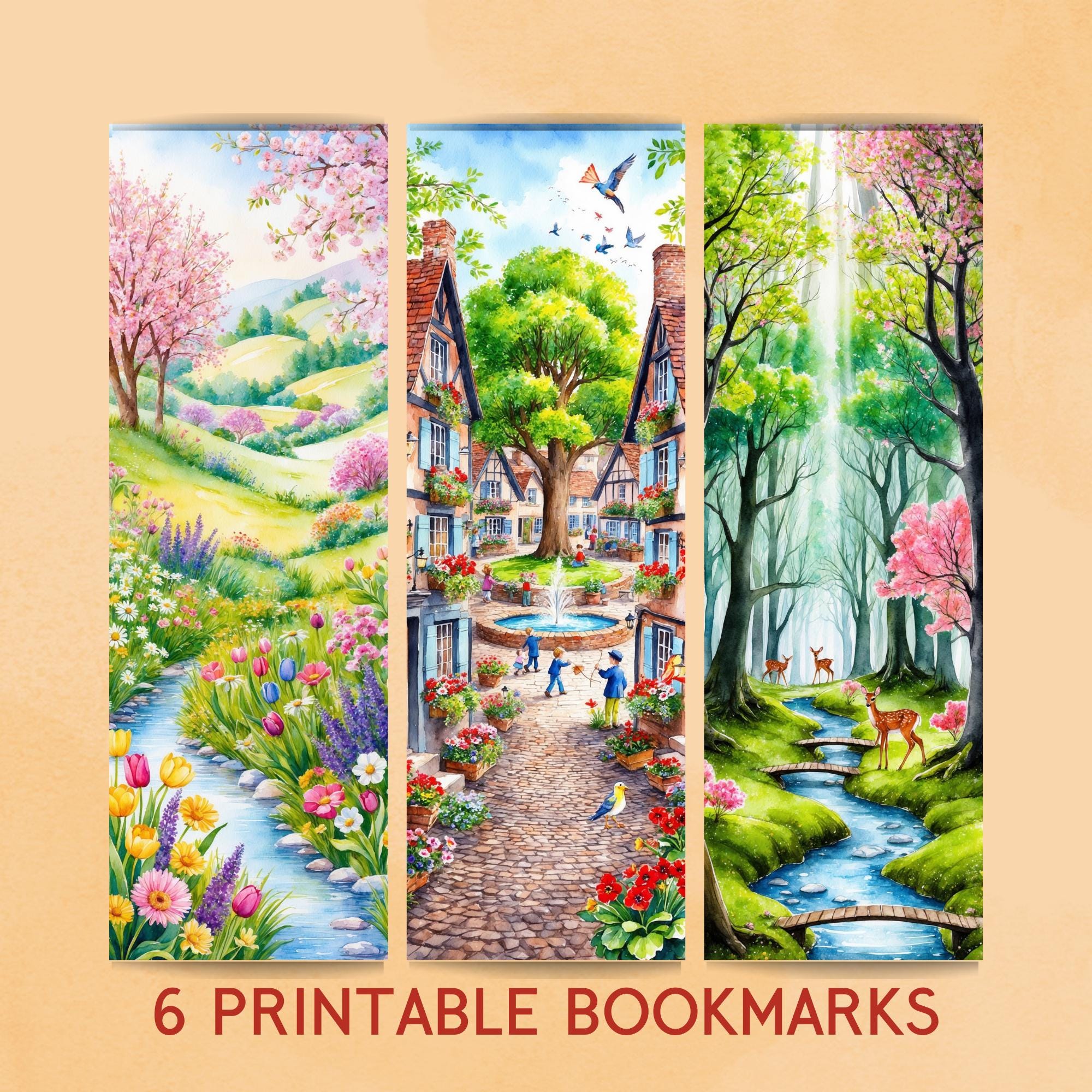 6 Printable Spring Bookmarks, Floral Digital Bookmarks Set, Bookmarks ...