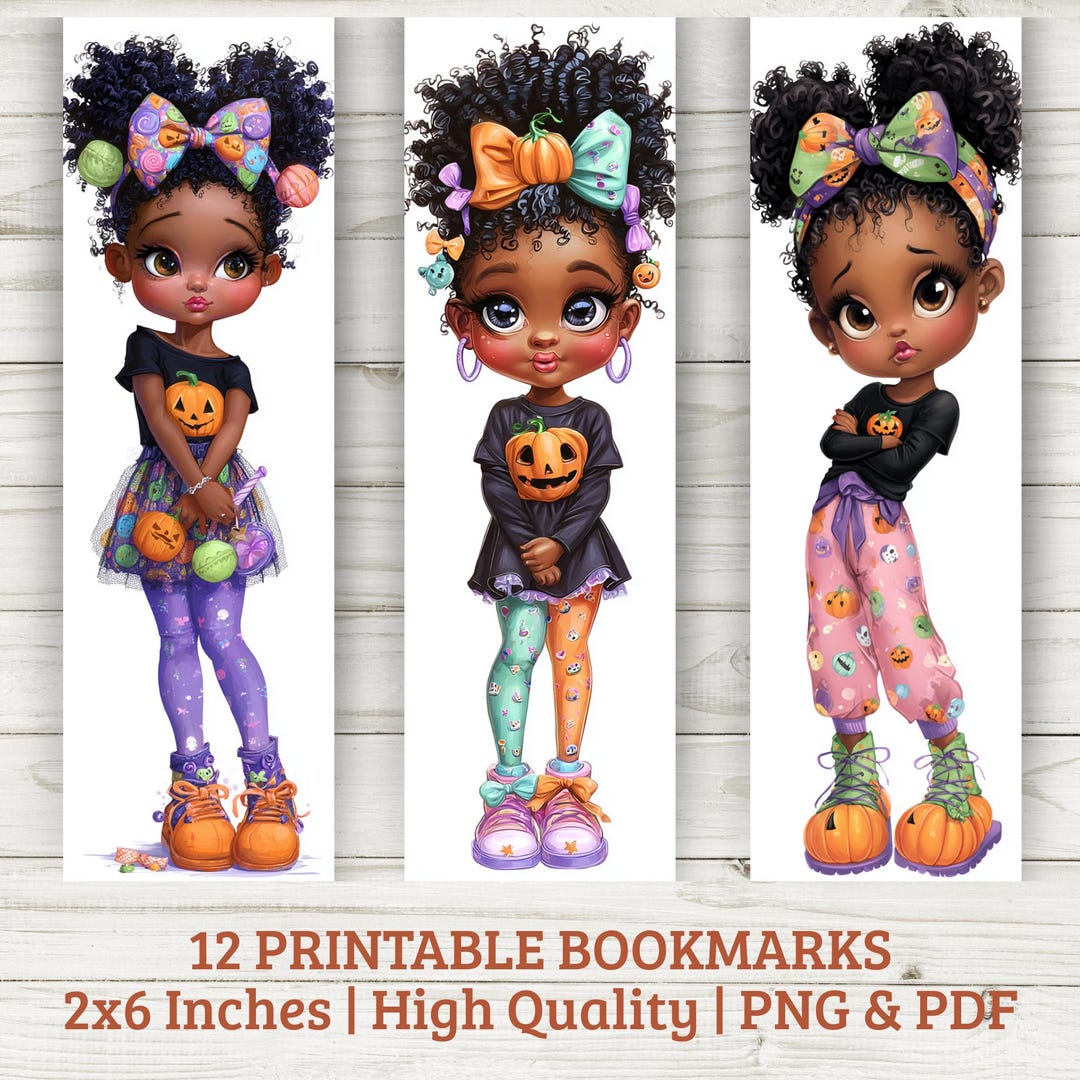 Halloween Girl Printable Bookmarks – Cute Spooky Designs (PDF & PNG) - Etsy