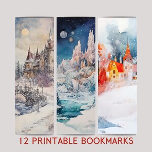 12 Snow Scenery Bookmarks Printable Bookmarks, Winter Landscape ...