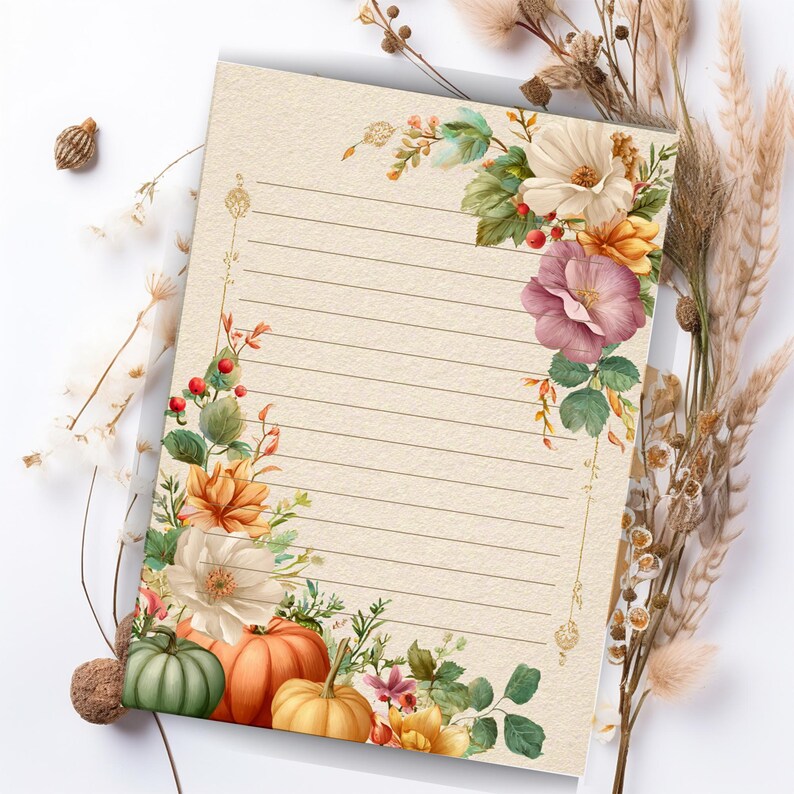 Thanksgiving Stationery Set – Watercolor Pumpkin Letter Writing (PDF ...