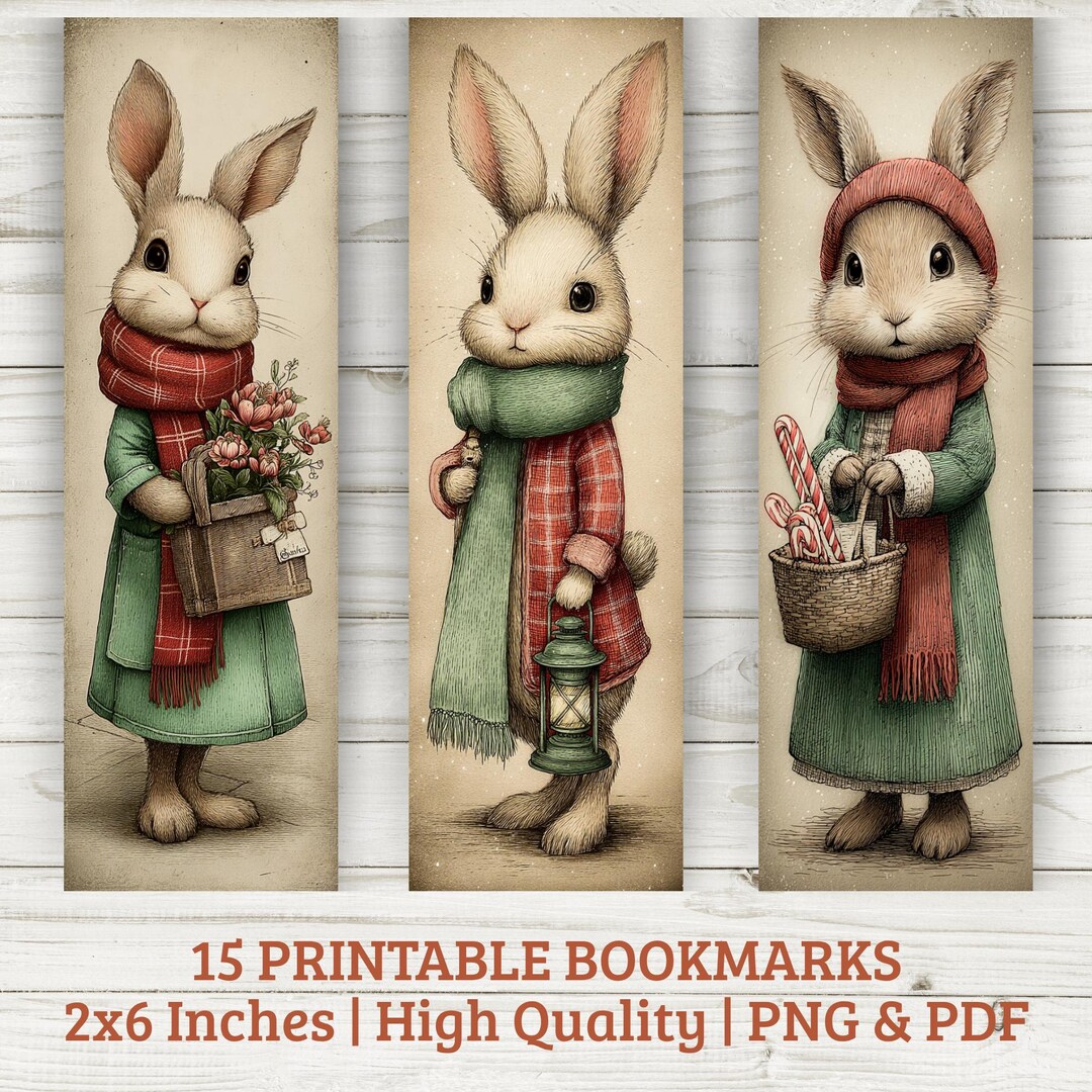 Winter Bunny Bookmarks – 15 Printable Christmas Woodland Designs (PDF ...
