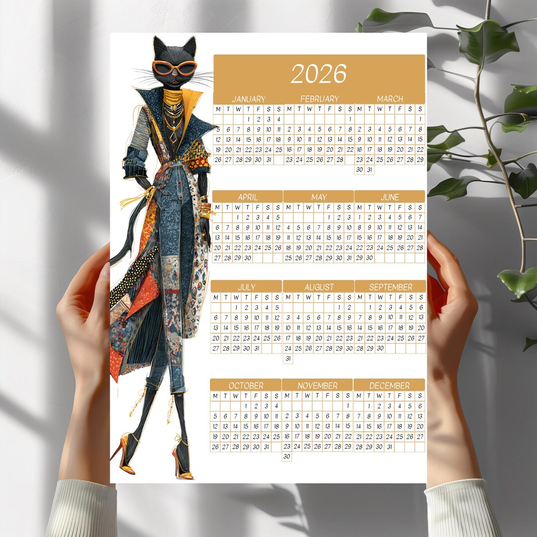 2026 Fashion Cat Calendar – Chic Couture Illustration (digital Download ...