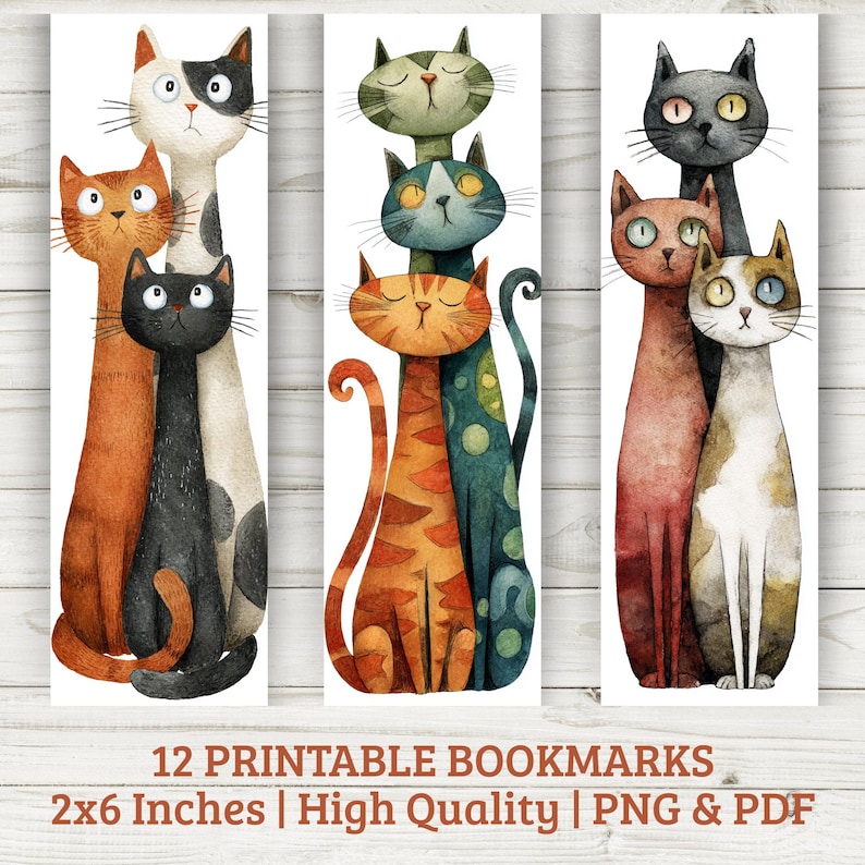 Whimsical Watercolor Cat Bookmark Set – 12 Playful Feline Designs ...