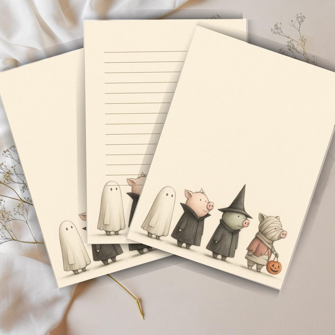 Halloween Pigs Stationery: Vintage Beige Letter Writing Set (PDF & PNG ...