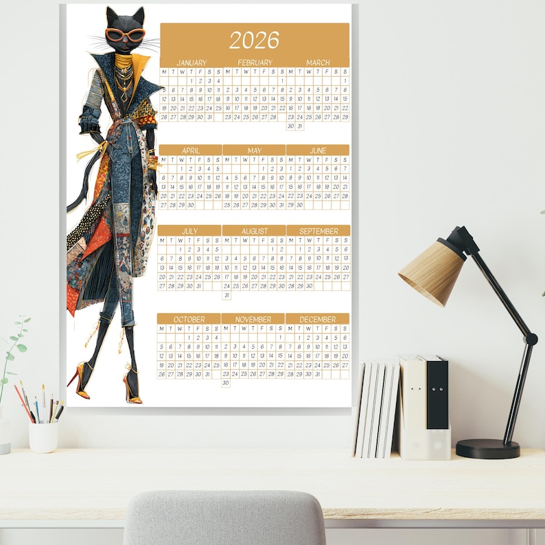 2026 Fashion Cat Calendar – Chic Couture Illustration (digital Download ...