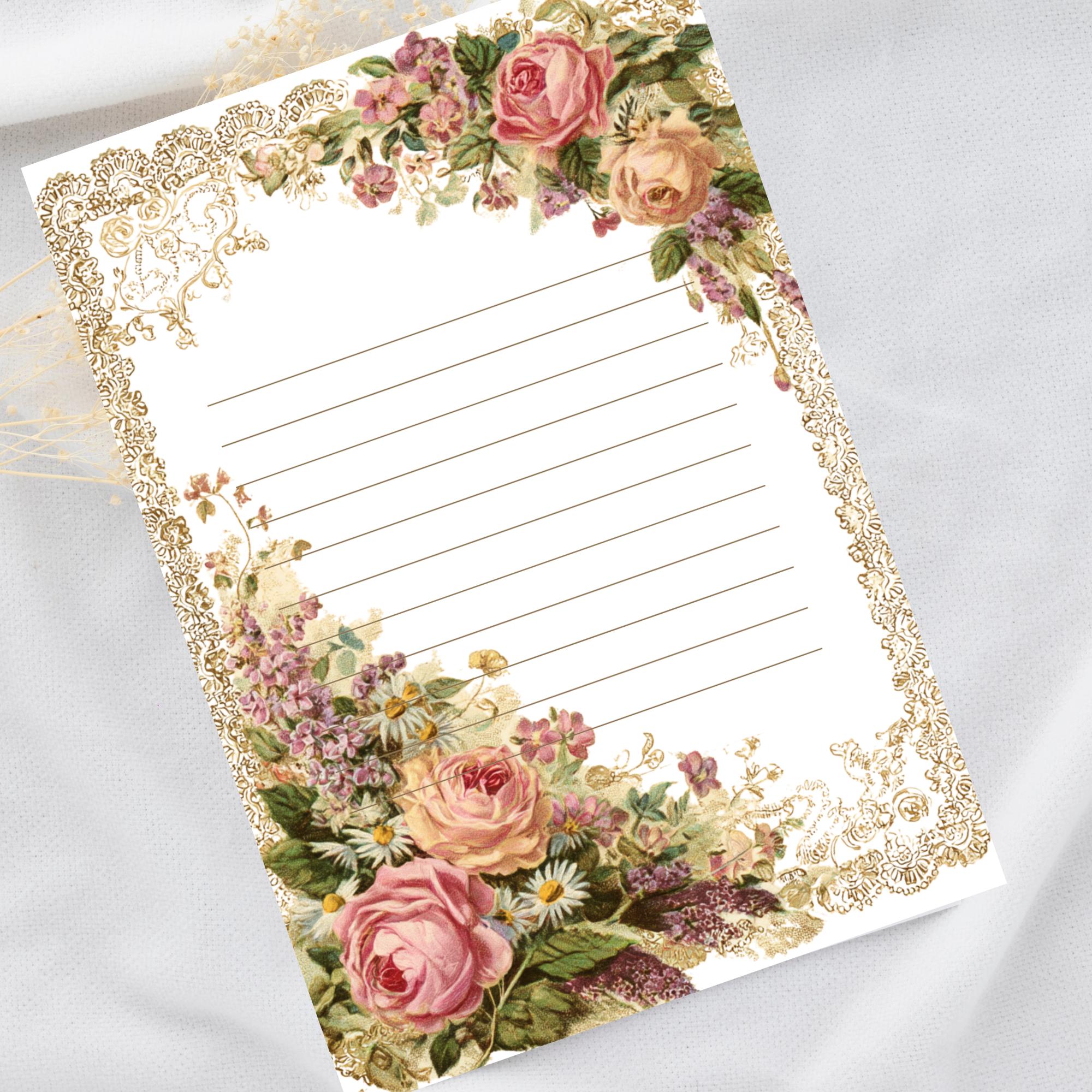 Vintage Rose Letter Paper: Printable Floral Writing Paper (PDF Download ...