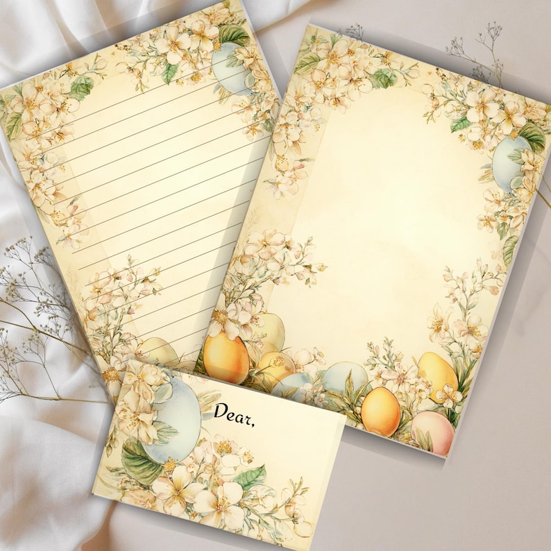 Easter Floral Printable Letter Set, Lined & Unlined Letter Paper With ...