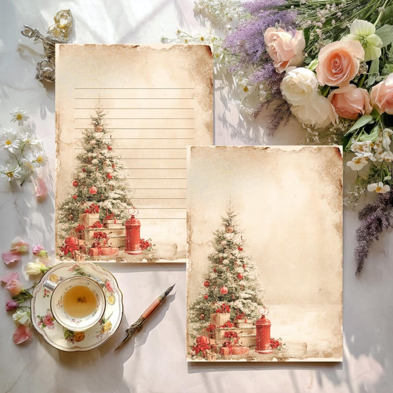 Vintage Christmas Tree Letter Writing Paper Set – Printable Lined ...