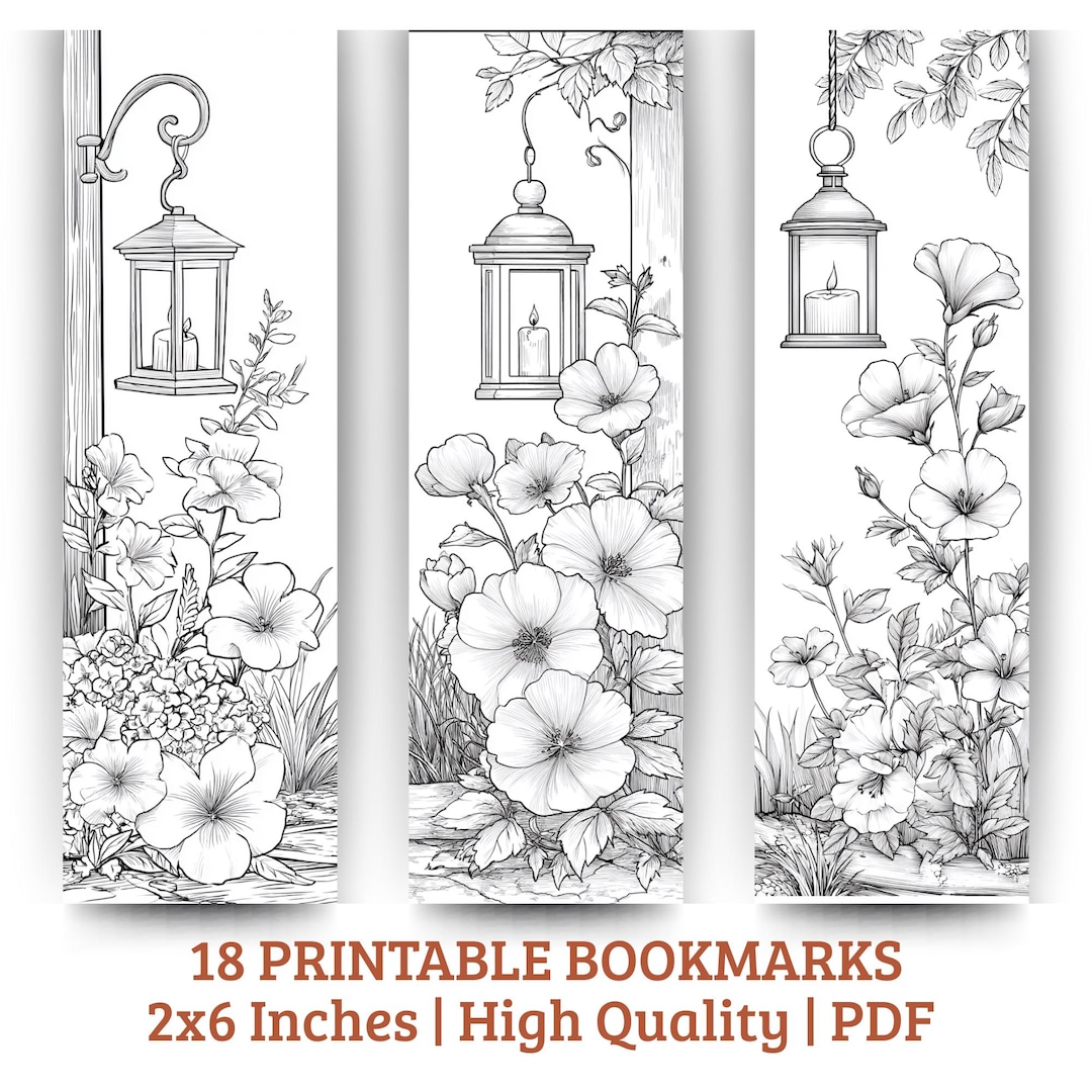 Printable Coloring Bookmarks Floral Lantern Set – 18 Colorable ...