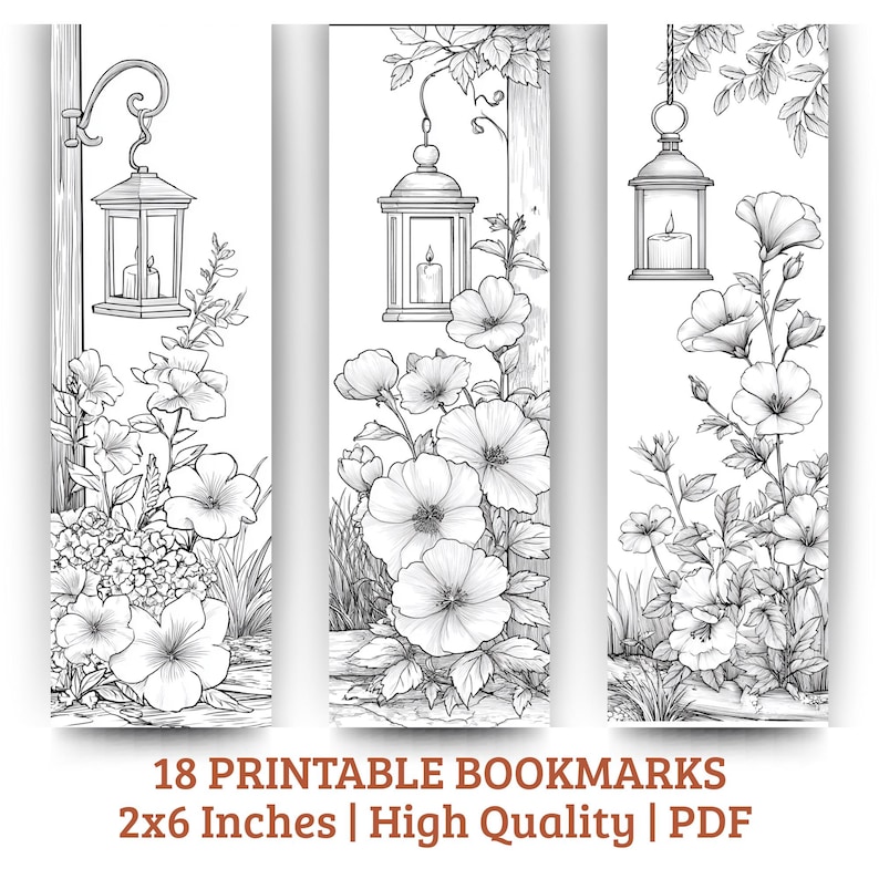 Printable Coloring Bookmarks Floral Lantern Set – 18 Colorable ...