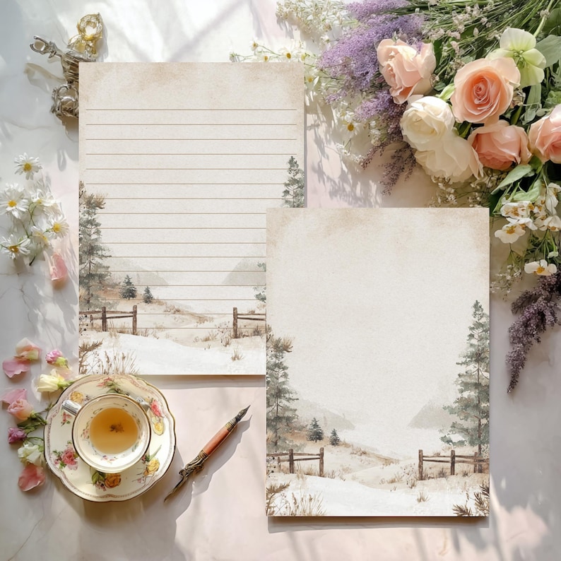 Watercolor Winter Forest Stationery Set, Rustic A4 Letter Paper ...