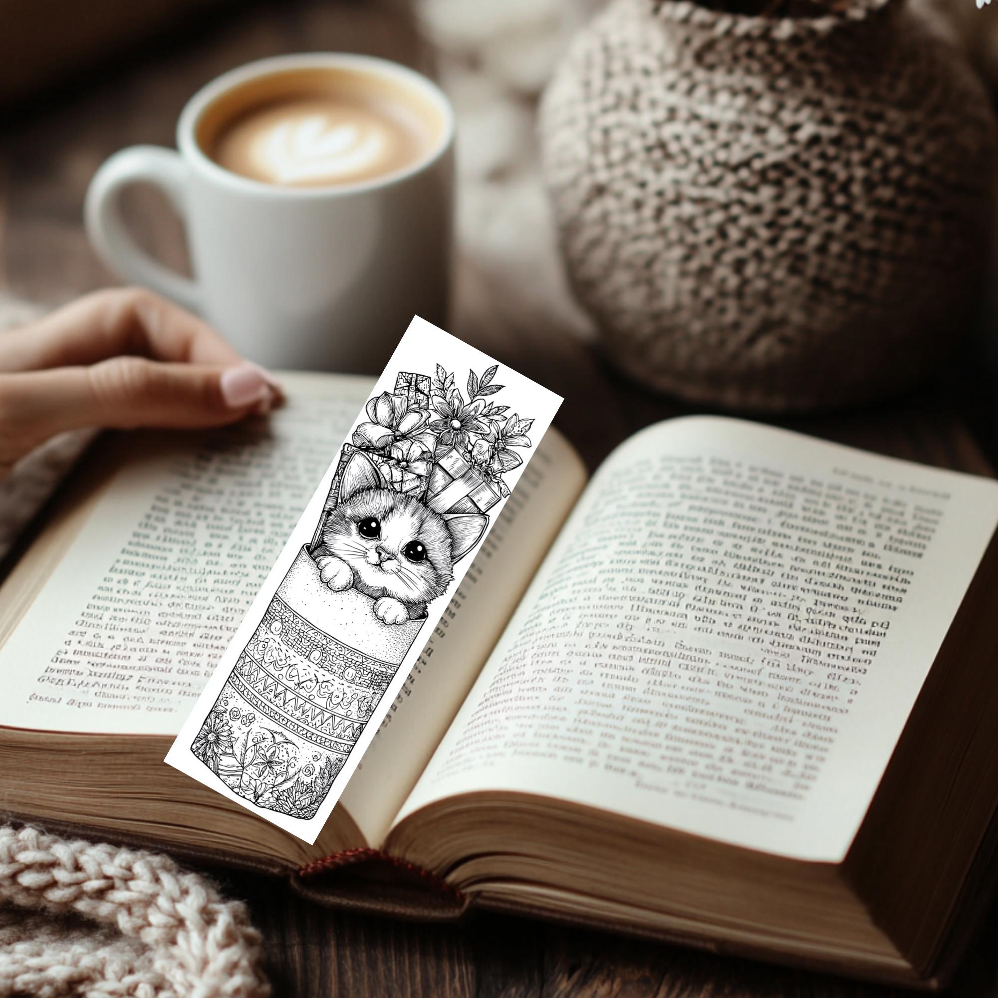 Kitten Christmas Coloring Bookmarks – 8 Printable Holiday Bookmarks ...