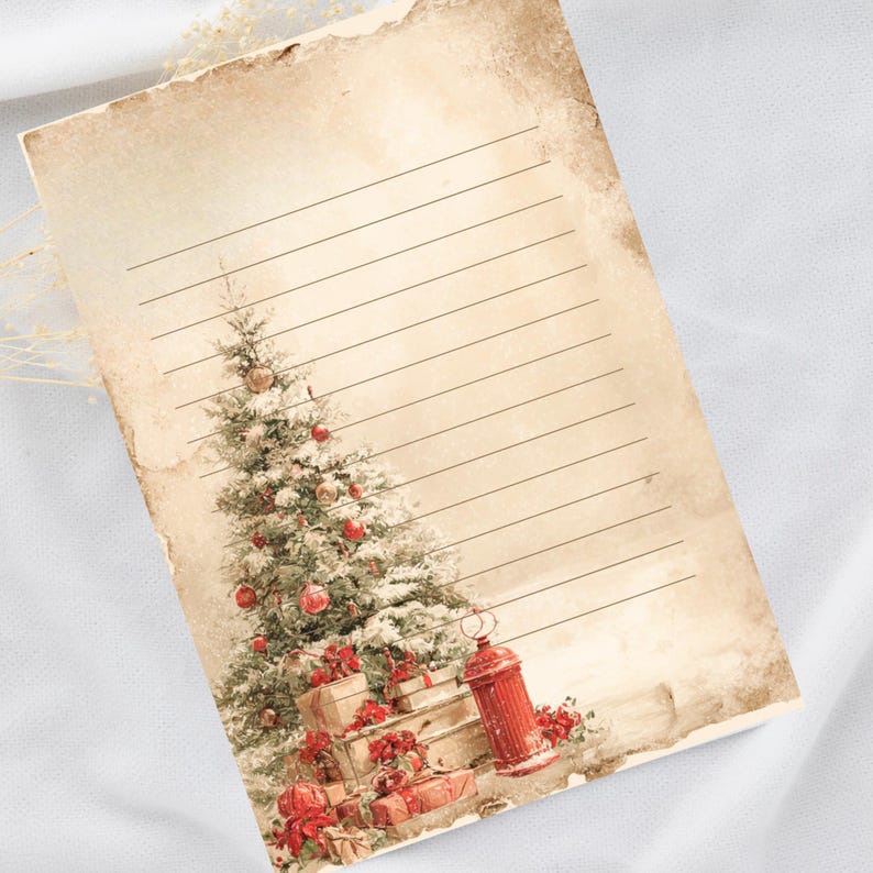 Vintage Christmas Tree Letter Writing Paper Set – Printable Lined ...