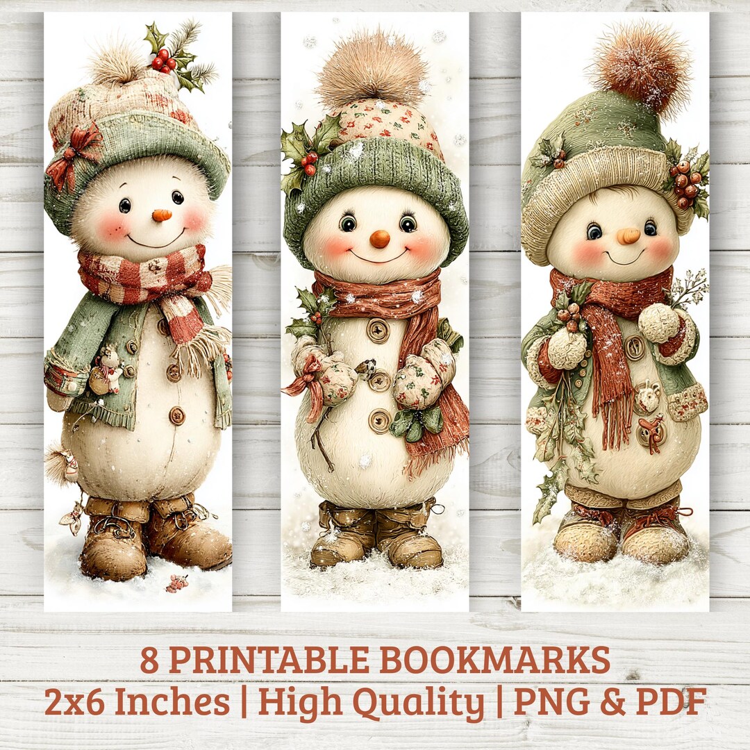 Adorable Watercolor Snowman Bookmark Set – 8 Festive Holiday Designs ...