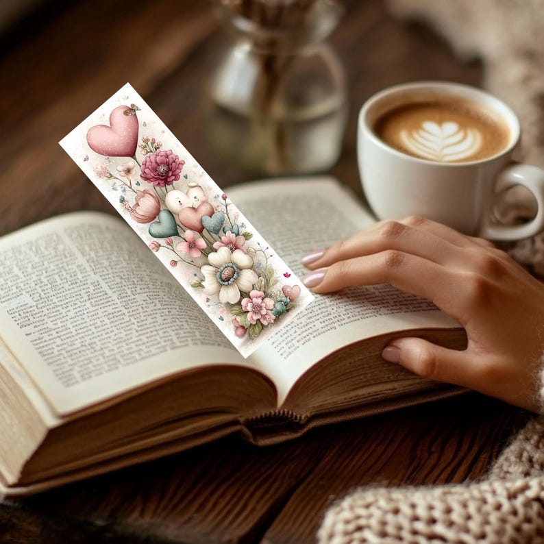 Heart Floral Bookmarks | Pastel Valentine Printable Set (PDF + PNG) - Etsy