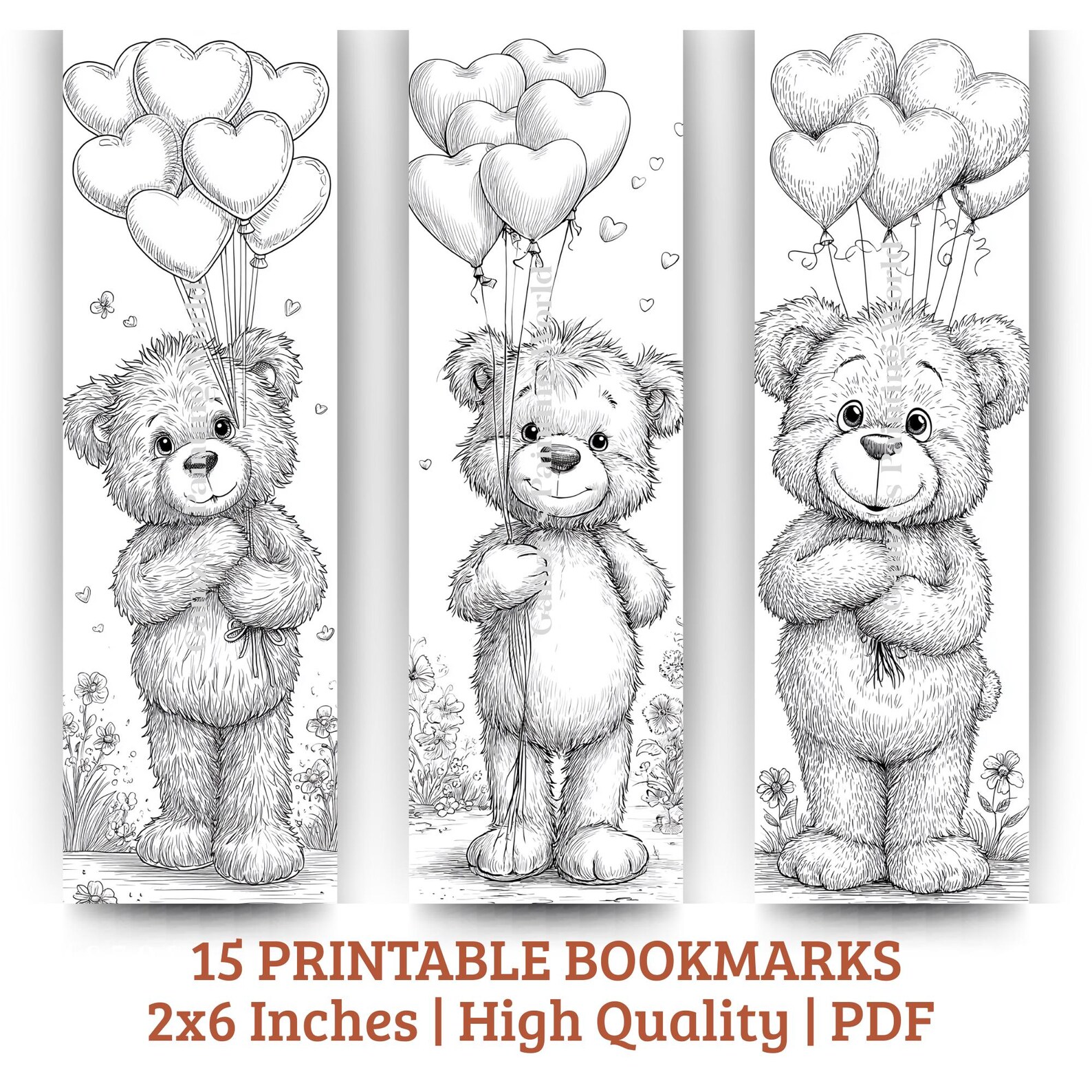 Teddy Bear Coloring Bookmarks | Heart Balloons, Kids Crafts (PDF ...