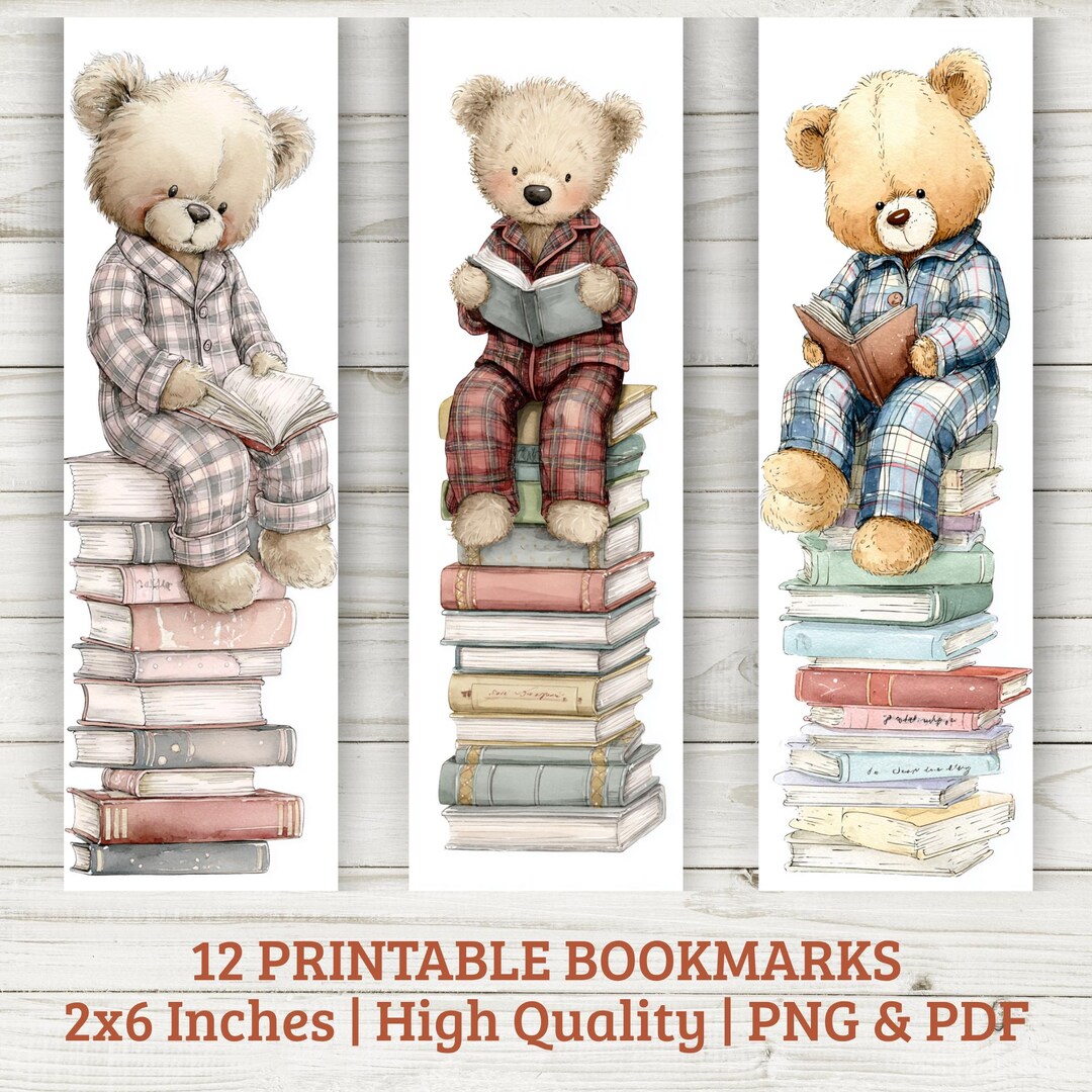 Watercolor Teddy Bear Bookmarks: Adorable Designs (PDF & PNG) - Etsy UK