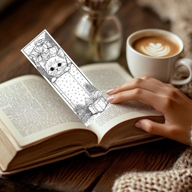 Kitten Christmas Coloring Bookmarks – 8 Printable Holiday Bookmarks ...