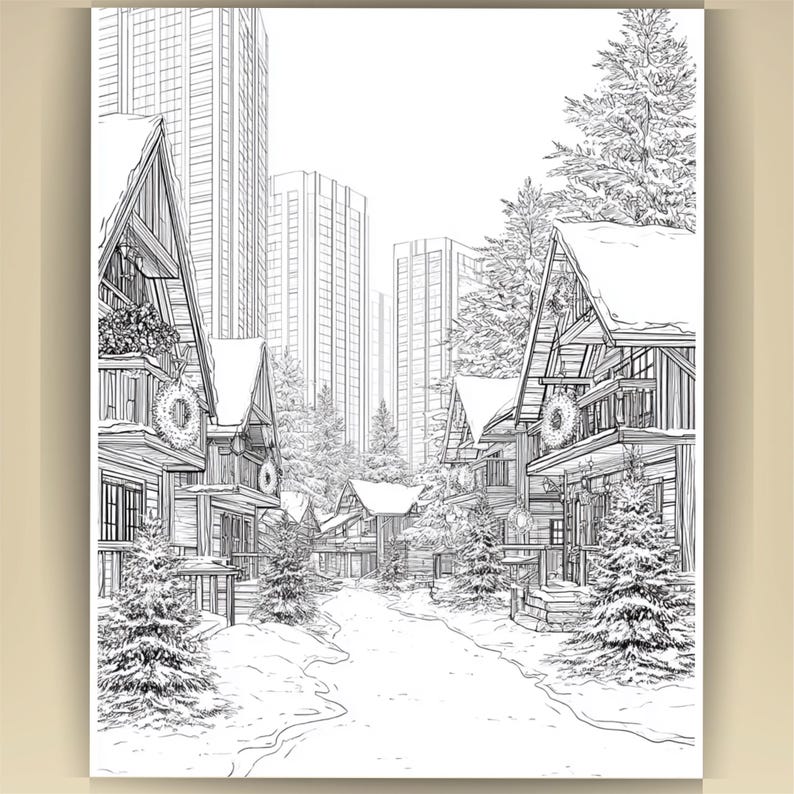 Winter Village Coloring Book: 66 Snowy Cottage Pages (PDF Download) - Etsy