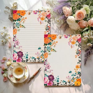 Vibrant Watercolor Floral Printable Stationery Set: Lined & Unlined ...