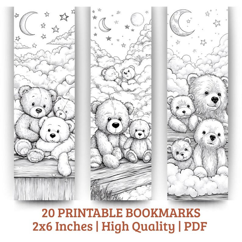 Teddy Bear Family Coloring Bookmarks, Kids Reading Art (PDF Pattern) - Etsy